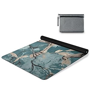GOODOLD Horses and Flowers Yoga Mat, 71 x 26 Inch Non-slip Yoga Mats Folding Travel Exercise Mat Indoor Outdoor Gym Pilates with Storage Bag for Women Men