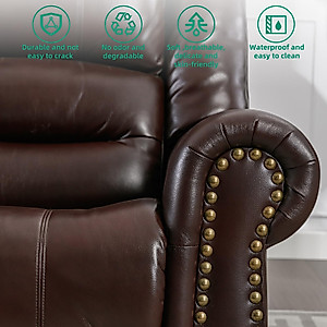 VIVIJASON Massage Swivel Rocker Recliner Chair with Heat & Vibration, 360° Swivel Manual Glider Rocking Reclining Chair with 2 Remote Controls, Side Pockets & USB Ports for Living Room, Brown