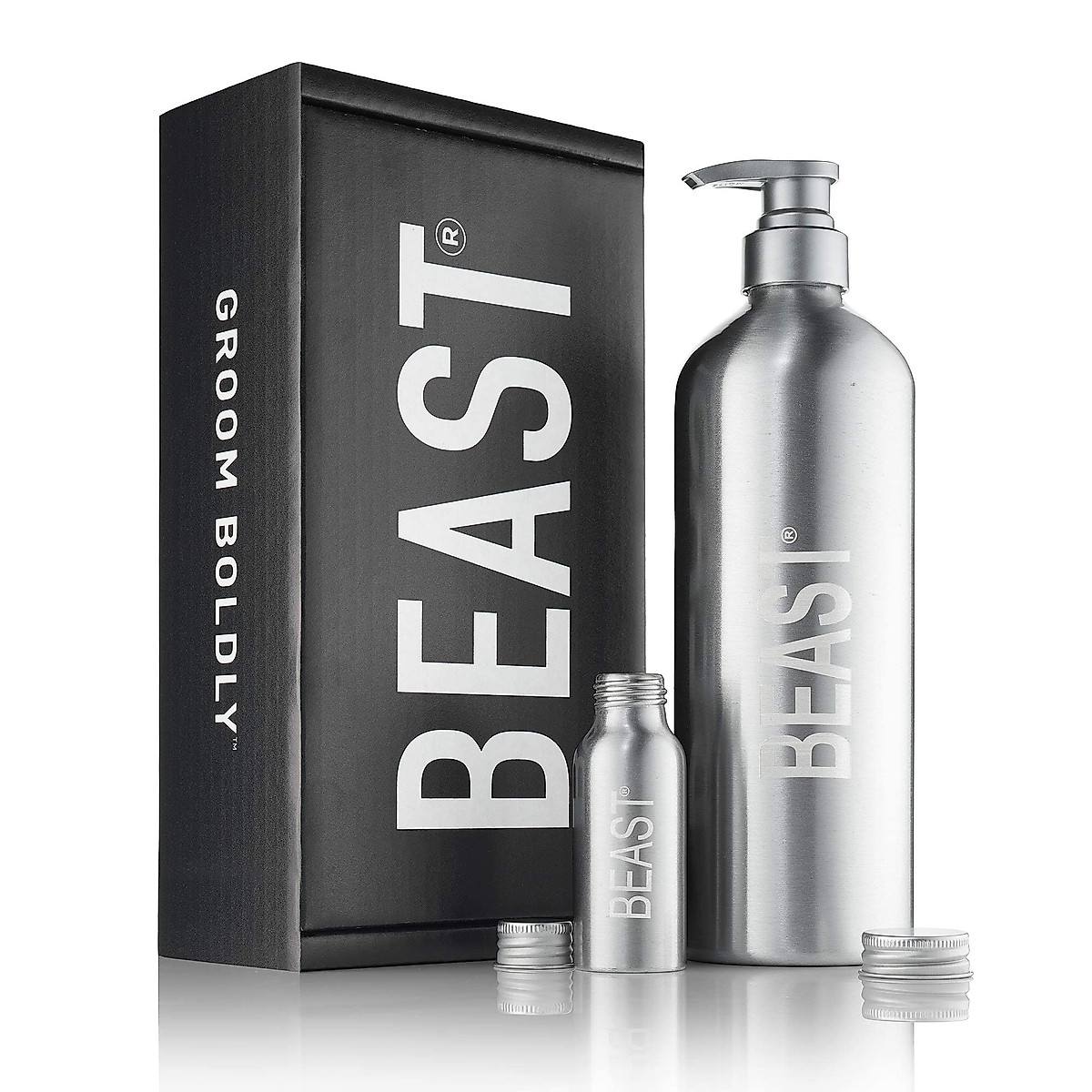 Beast Tingle Shampoo 1L (33.8 fl oz) Pouch + Reusable Durable Aluminum Bottle Shower & Travel Set (1L & 2oz travel size)