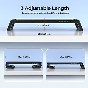 KeiBn RGB Gaming Computer Monitor Stand with 4 USB 3.0 Hub, 3 Lengths Adjustable Monitor Stand with Storage Drawer and Phone Holder, Monitor Stand Riser for PC,Laptop,iMac