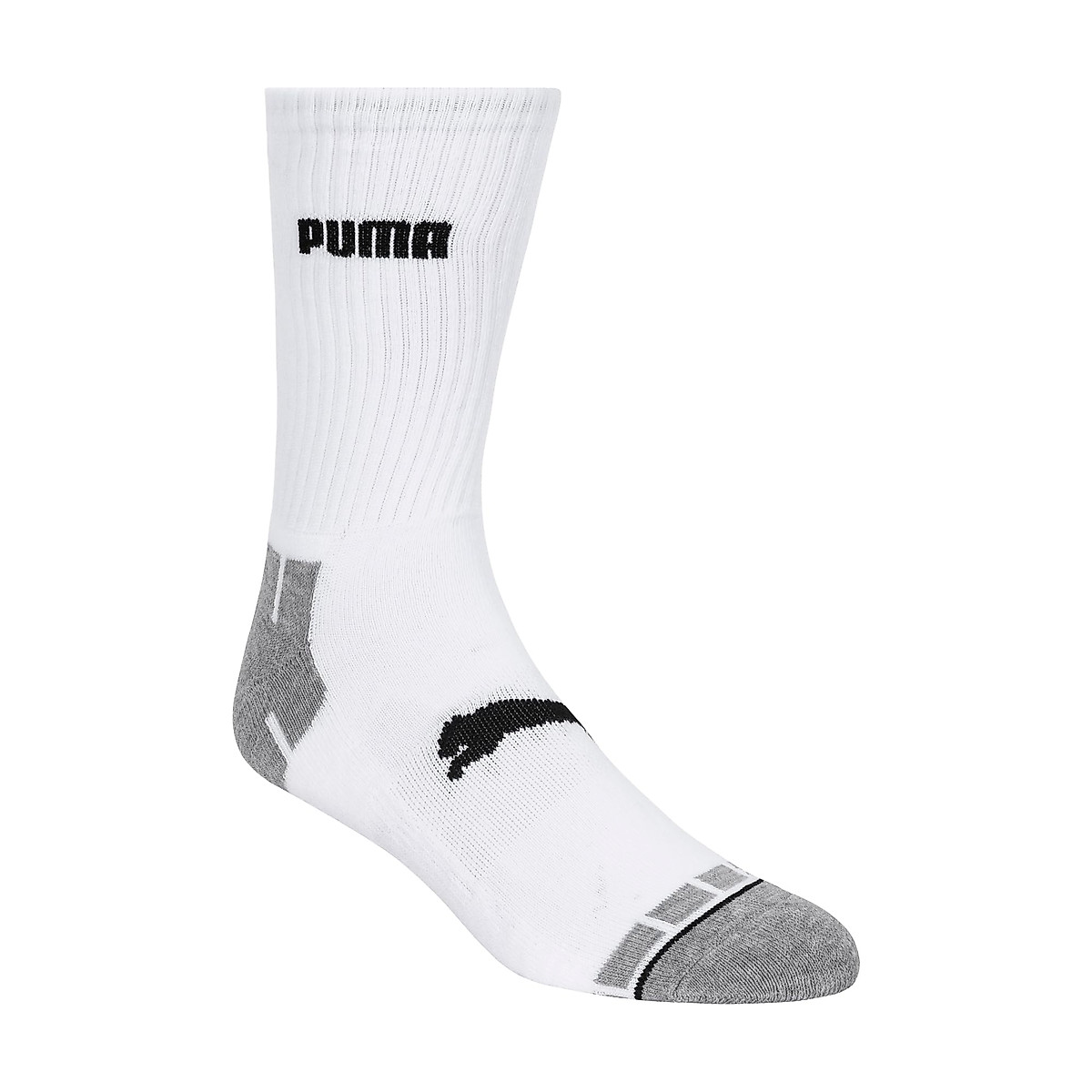 PUMA mens 6 Pack Crew running socks, White/Black, 13-15 US
