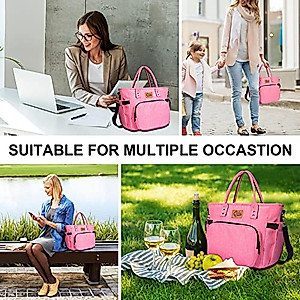 CGBE Lunch Bag for Women/Men, Leakproof Insulated Lunch Bag For Adults, Big Lunch Tote Bag With Removable Shoulder Strap and Bottom Plate, Reusable Large Lunch Box For Work Picnic School Beach (Pink)