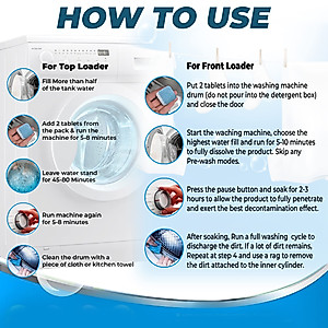 DEVOG Washing Machine Cleaner Tablets, 24 pcs Washer Machine Cleaner with Deep Cleaning Formula, 1 Year Supply, Washer Cleaner for Front Loader, Top Loader and HE