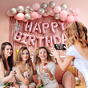 pink birthday decorations for women ，happy birthday party decorations for girls，pink Fringe Curtain，happy birthday banner，happy birthday balloon，happy birthday balloon letters