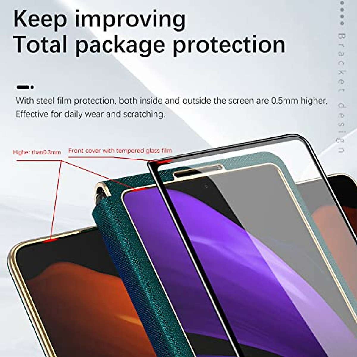 EAXER Compatible with Samsung Galaxy Z Fold 3 5G Case Metal Stand Front with Tempered Glass Cover Luxury Leather Hybrid Plating PC with Kickstand Cover Shockproof Protective Fold Case (Black)