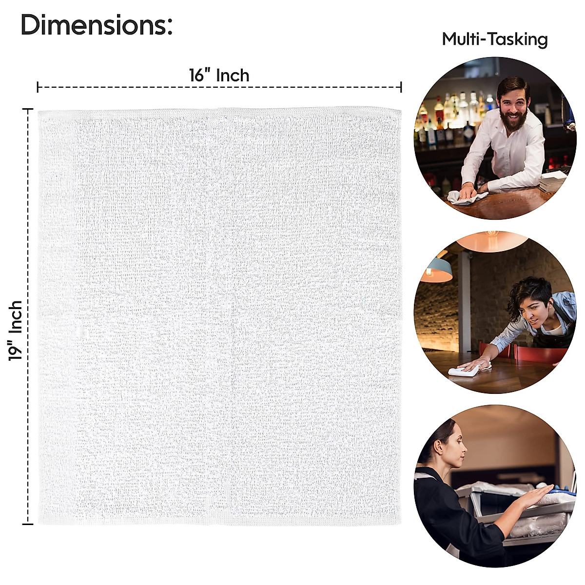 Nabob Wipers Kitchen Bar Mop Terry Towels 12 Pack - 100% Cotton - Size 14x17 - Perfect for Your Home, Kitchen, Bathroom, Bars, Restaurants & Auto - Super Absorbent (White)