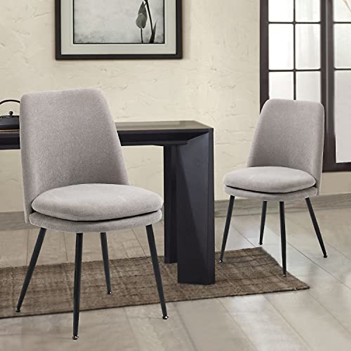 DRAGON GATE Modern Upholstered Dining Chairs Set of 2 with Seat Cushion, Armless Side Chair with Metal Legs for Dining Room Kitchen, Living Room (Fabric Light Gray 2PCS)