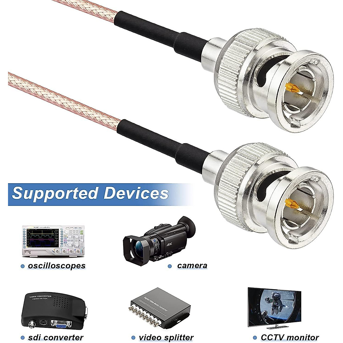 Superbat 3G/HD SDI Cable BNC Cable(10ft 75ohm) for Cameras and Converter Video Equipment，Supports HD-SDI/3G-SDI/4K/8K，SDI Video Cable (Straight,1Pcs)