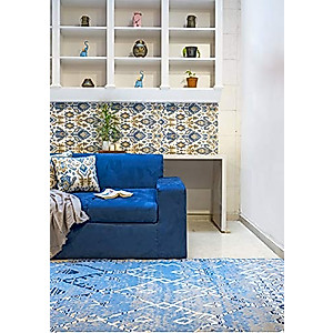 Furnish my Place Trellis Pattern Rug - 7 ft. 8 in. x 11 ft, Light Blue, Bohemian Rug with Transitional Design