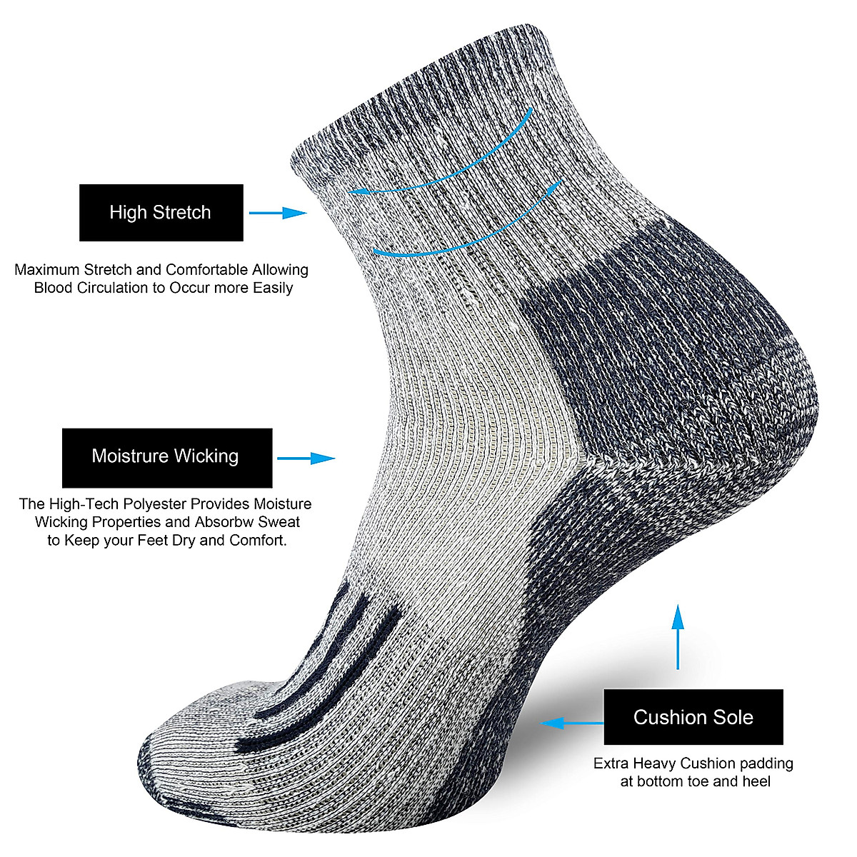ONKE Merino Wool Low Cut Quarter Socks for Men Outdoor Trail Running Hiking Hiker All Season with Moisture Wicking Control(MixColor1 L)