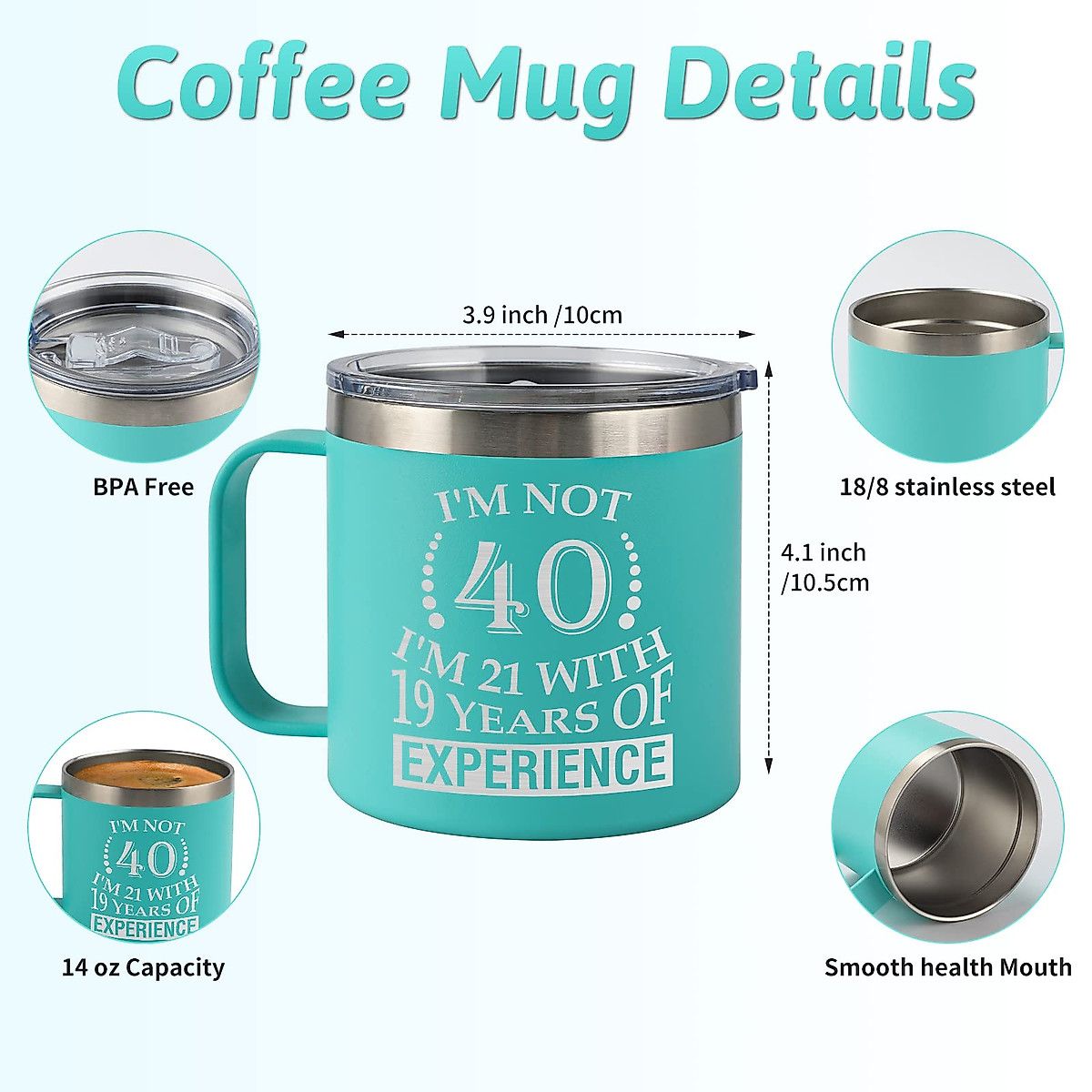 RAYKUL 40th Birthday Gifts for Women - Funny Birthday Gifts for Women 40th Coffee Mug 14 OZ, 40 Year Old Birthday Gifts Idea for Women