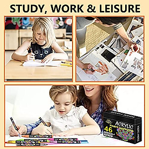 Gunsamg 46 Colors Acrylic Paint Pens Extra Fine Tip Acrylic Paint Markers For Rock Painting Ceramic Stone Wood Canvas DIY Crafts Card Making