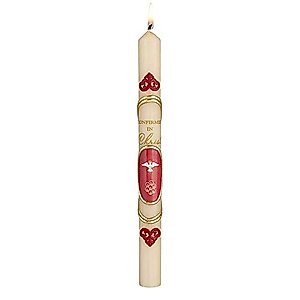 Catholic Confirmation Candle Red Dove Decoration, Wax Candlestick Gift for Teenage Boys and Girls, 9 3/4 Inches Tall