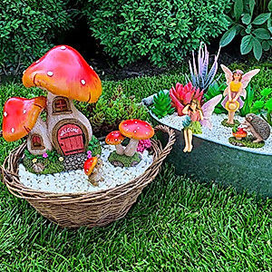 Mood Lab Fairy Garden - Mushroom House Set of 6 pcs - Miniature Figurines & Accessories Kit - for Outdoor or House Decor