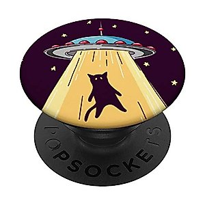 UFO Cat Abduction - Funny Sci Fi Alien Kitty PopSockets PopGrip: Swappable Grip for Phones & Tablets