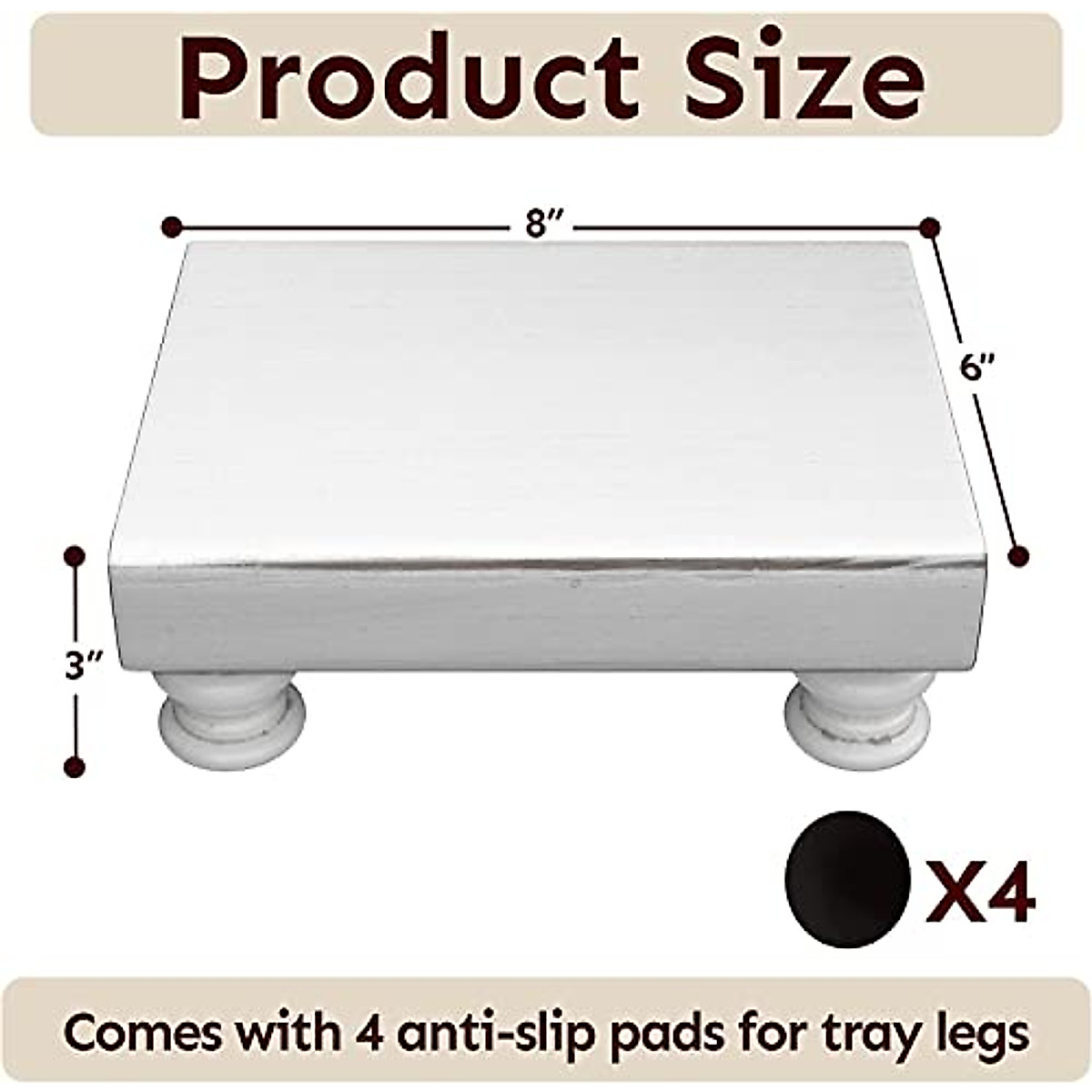 TULIADU Rustic Wood Riser for Kitchen & Bathroom Counter Decor,Farmhouse Wood Pedestal Stand for Decor,Wooden Display Tray for Fragrances, Plant pot decor (White)