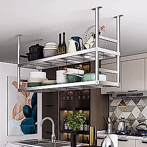 6 Sizes,Ceiling Mount Shelf, Industrial Stainless Steel Kitchen Shelf, Hanging Floating Shelf, Restaurant Bar Display Stand/Decorative Storage Rack (Size : 90 * 35 * 80cm)