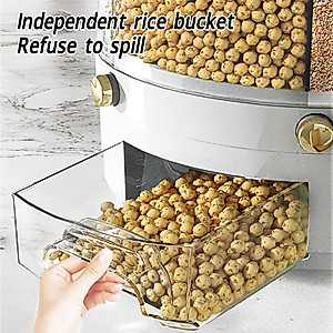 Rice and Grain Storage Container, 6KG Capacity 6 Grid Rice Dispenser, 360° Rotatable Food Storage Container, One Click Button Dry Food Storage Box Rice Bucket for Cereal, Grain, Beans(White)