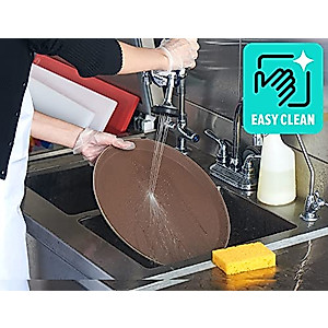 CURTA 2-Pack Restaurant Grade Non-Slip Tray, NSF, 16 Inch, Plastic Rubber Lined Anti-Skid Round Serving Tray, Brown