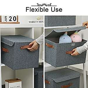 WLFRHD Storage Bins with Lids,Fabric Storage Baskets for Closet Organization,Collapsible Storage Boxes Decorative Fabric Bins with Lids Large Shelf Baskets Set of 3,15"x10"x10",Dark Grey