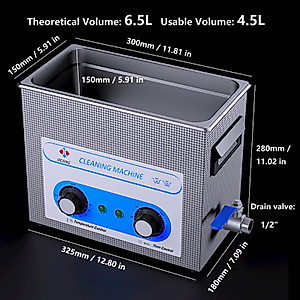 JIEJING 6.5L Jewelry Cleaner Ultrasonic Machine Knob Control Heated Sonic Cleaner Machine for Carburetor Glasses Parts etc
