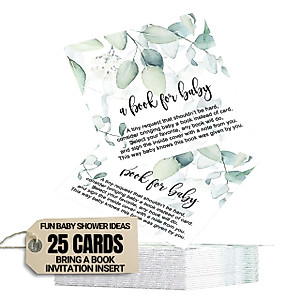 Paper Clever Party Greenery Books for Baby Shower Request Cards - 25 Pack - Rustic Eucalyptus Invitation Inserts - 4x4 Size