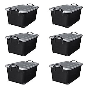 Life Story Multi-Purpose 55 Quart Stackable Storage Container with Secure Snapping Lids for Home Organization, Black (6 Pack)