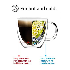 Sweese Espresso Cups, Double Wall Insulated Glass Coffee Mugs, 5 Ounce, Set of 2, Perfect for Espresso Shot, Tea and Juice