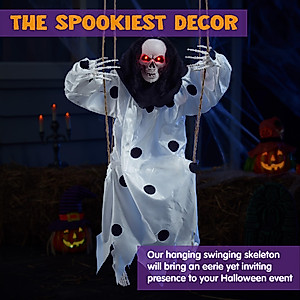 JOYIN 36" Hanging Clown Outdoor Halloween Decorations, Swinging Skeleton Decor with Light Up Eyes Button Battery Operated for Clearance Haunted House Prop Party Supplies