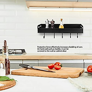 Deosdum Wall Mounted Kitchen Shelf Space Aluminum Rustproof Structure Floating Wall Shelves with 5 Hooks for Kitchen Black (30cm Long Black)