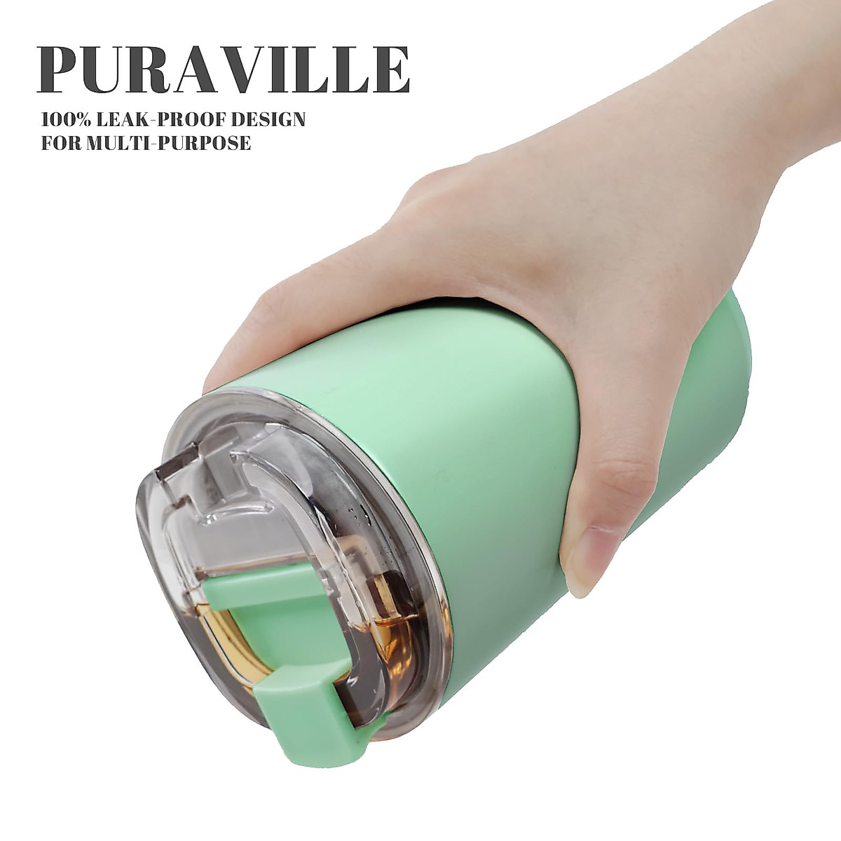 Puraville Insulated Tumblers with Lid, 14 oz Travel Coffee Mug Stainless Steel Vacuum Cup, Leak Proof Reusable Double Walled Coffee Tumbler for Iced and Hot Drinks, Green