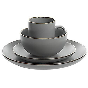 Gibson Home Rockaway Dinnerware, Service for 4 (16pcs), Grey/Gold Rim