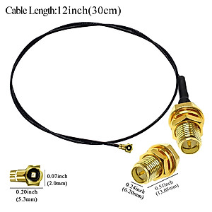 IPX to RP-SMA Female Extension Cable 0.81mm U.fl MHF4 to RP SMA Female Wifi Antenna Cable for Wireless Network Bluetooth Mini PCI to Reverse Polarity SMA Female Coaxial Cable 12inch (30cm) 5 Pack