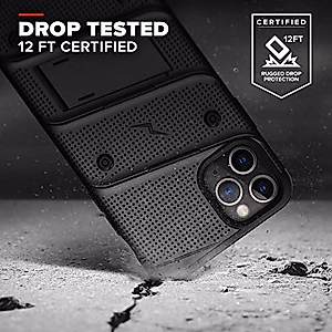 ZIZO Bolt Series iPhone 11 Pro Case - Heavy-Duty Military-Grade Drop Protection w/Kickstand Included Belt Clip Holster Tempered Glass Lanyard - Black