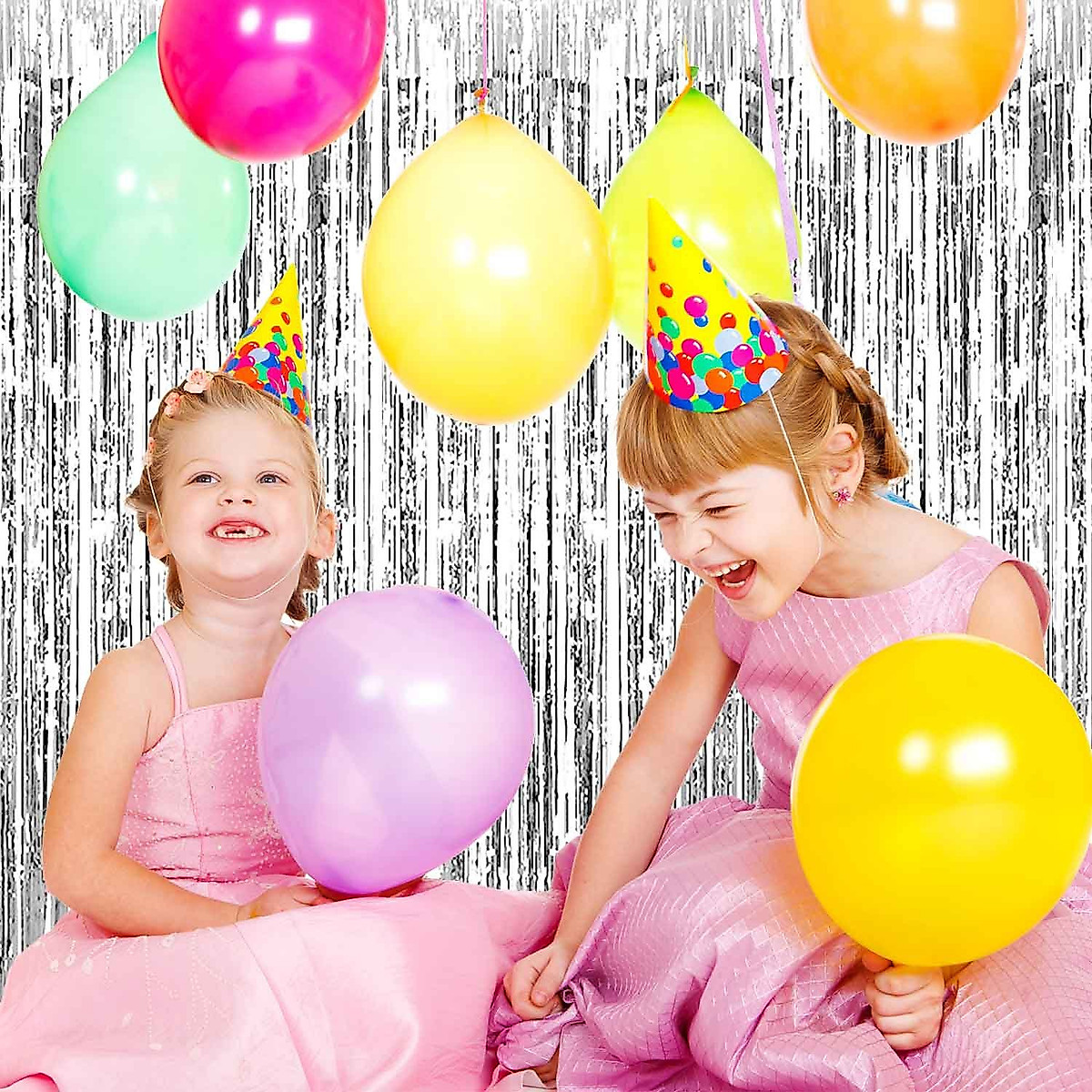 Sumind 8 Pack Foil Curtains Fringe Curtains Tinsel Backdrop Metallic Curtains for Birthday Wedding Party Photo Booth Decorations (Silver)