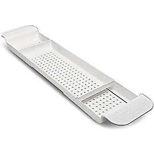 Bathtub Tray Caddy Plastic Shower Organizer Trays with Extending Sides Bath Kitchen Shelf, Fits Most Tubs 31" x 6.7" (White)