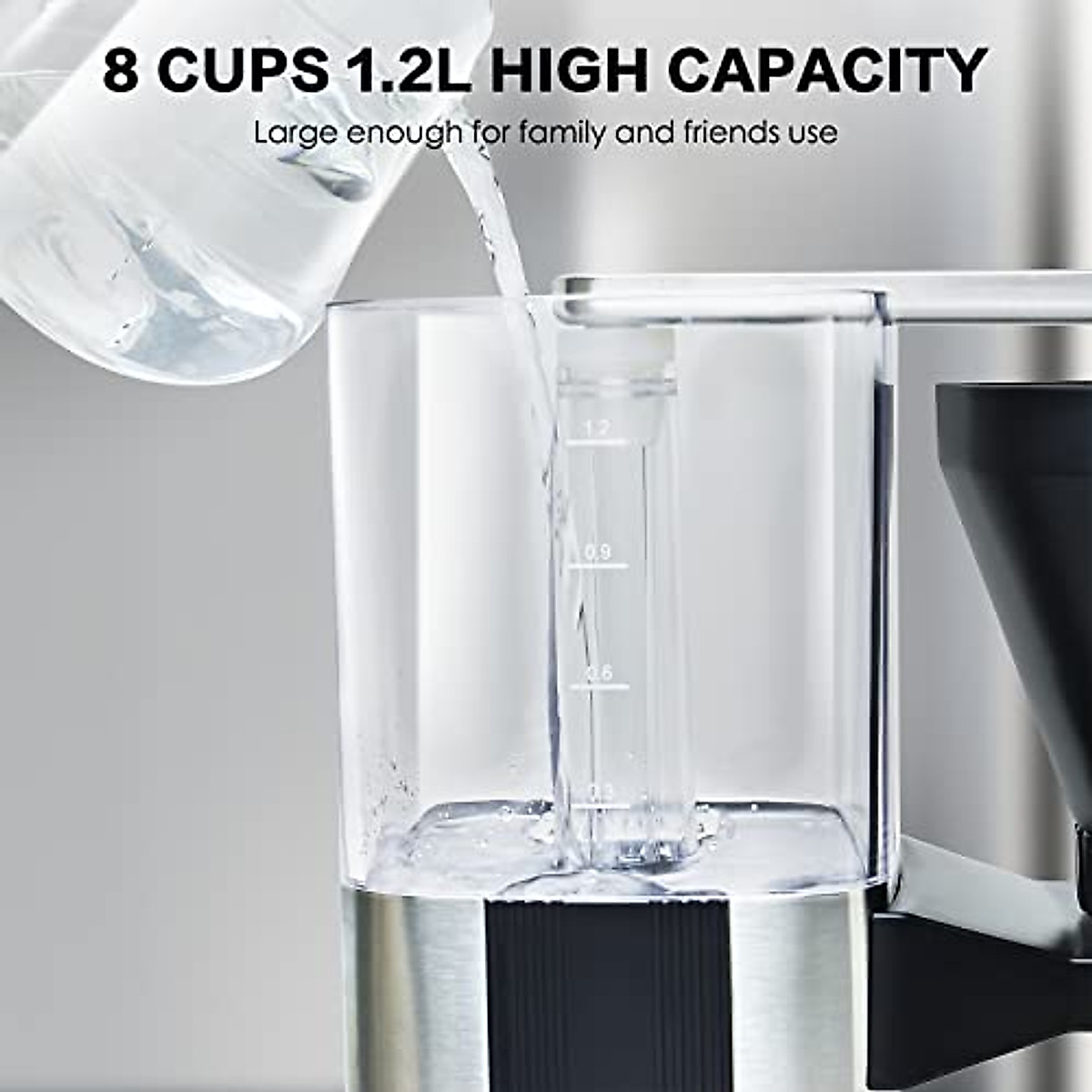 HOMOKUS 8 Cup Stainless Steel Programmable Coffee Maker with Timer - Drip Coffee Machine with Glass Carafe - Polished Silver - 40 Oz - 1.2L