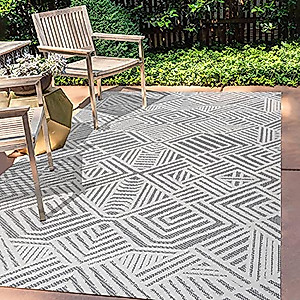 JONATHAN Y SBH103A-8 Jordan High-Low Pile Art Deco Geometric Indoor Outdoor Area-Rug Bohemian Contemporary Easy-Cleaning Bedroom Kitchen Backyard Patio Porch Non Shedding, 8 ft x 10 ft, White/Black