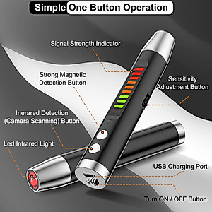 Brathird Spy Detector, Hidden Camera Detectors, Camera Finder, RF/Bug Signal Scanning/Magnetic Field Detection/IR Mode Detection for GPS Tracker, Spy Camera Detector Finder for Travel, Office, Car