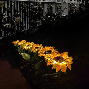 VStoy Sunflower Solar Lights Outdoor Garden, Waterproof Metal Decor Stake Art Flower LED Lighting, Solar Power Lamp Decorations for Yard Patio Lawn Porch Grave Backyard Walkway (watt_Hours, 5)