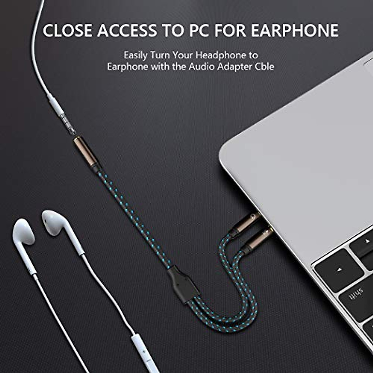 JewMod Headphone Splitter for 3.5mm Female to 2 Dual 3.5mm Male Headphone Mic Audio Y Splitter Cable Nylon-Braided Smartphone Headset to PC Adapter - (1Ft)