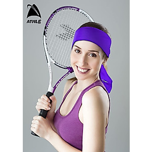 Athle Sport Headband - Sports Head Tie Headband for Women and Men - 3 Pack Workout and Running Headband - Sweatbands for Men and Women - Dri Fit Head Wrap - Purple