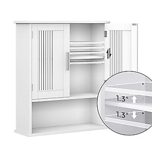 VASAGLE Wall Cabinet, Hanging Bathroom Storage Organizer, Medicine Cupboard with Adjustable Shelf, Double Doors and Open Shelf, 23.6 x 7.8 x 27.5 Inches, Wooden, White UBBC26WT