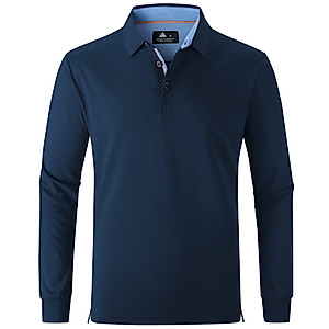 SWISSWELL Long Sleeve Polo Men Moisture Wicking Golf Shirts Slim Fit Polyester Collar Shirts Navy XL