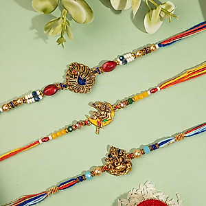 IndoTribe, Rakhi For Brother with Gift Set - Set of 5, Rakhi For Brother with Card, Roli Chawal | Rakhi for Brother and Bhabhi | Rakhi Hamper For Brother | Bhaiya Bhabhi Rakhi | Raksha Bandhan Rakhi