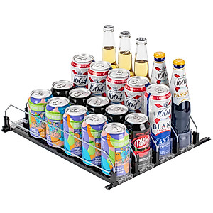 Drink Organizer for Fridge, Baraiser Self-Pushing Soda Can Organizer for Refrigerator, Pantry and More, Black 8 Rows