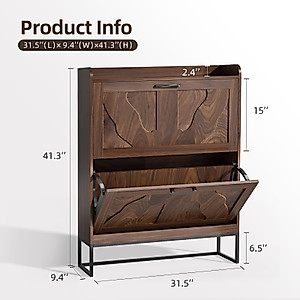 infurnic Shoe Cabinet with 2 Flip Drawers, Narrow Shoe Storage Cabinet for Entryway, Freestanding Organizer Shoe Rack Cabinet for Front Door Entrance Hallway Foyer Living Room, Walnut