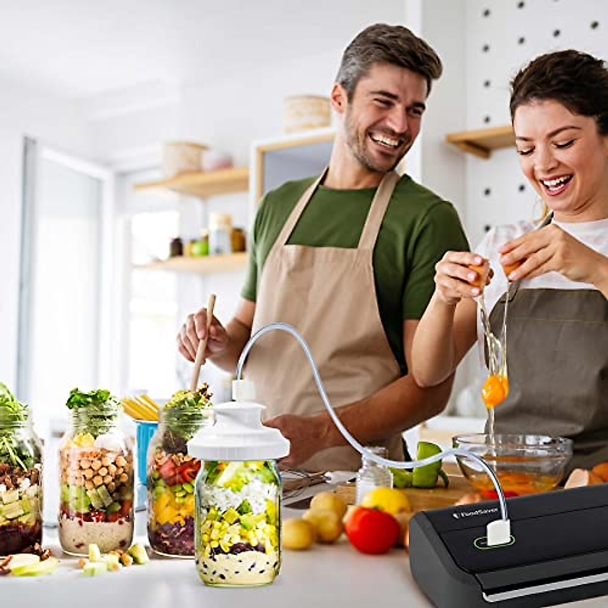 Mason Jar Vacuum Sealer Kit for Foodsaver, Food Saver Jar Sealer Attachment, Food Storage Vacuum Sealer Kit with Accessories Hose for Wide & Regular Mouth Mason Jar