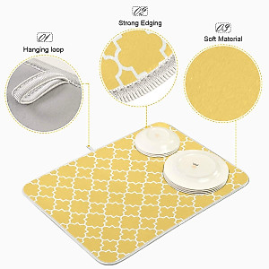 SUABO Yellow Geometric Lattice Dish Drying Mat for Kitchen, 18x24 Inch Microfiber Mat Absorbent Reversible