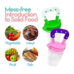 Baby Fruit Pacifer Feeder 2 Pack Perfect for Introducing Solid Foods 6-12 Months Fresh Food Feeder Baby Chupon para Frutas de Bebe (Pink and Green) - Ashtonbee